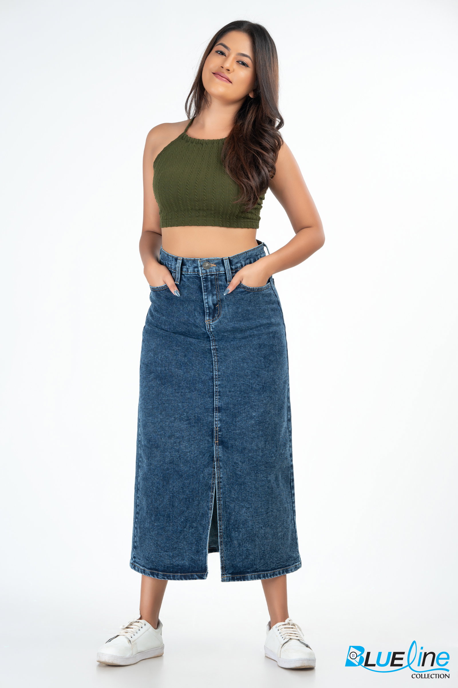 DENIM LONG SKIRT | Blue Line Collection
