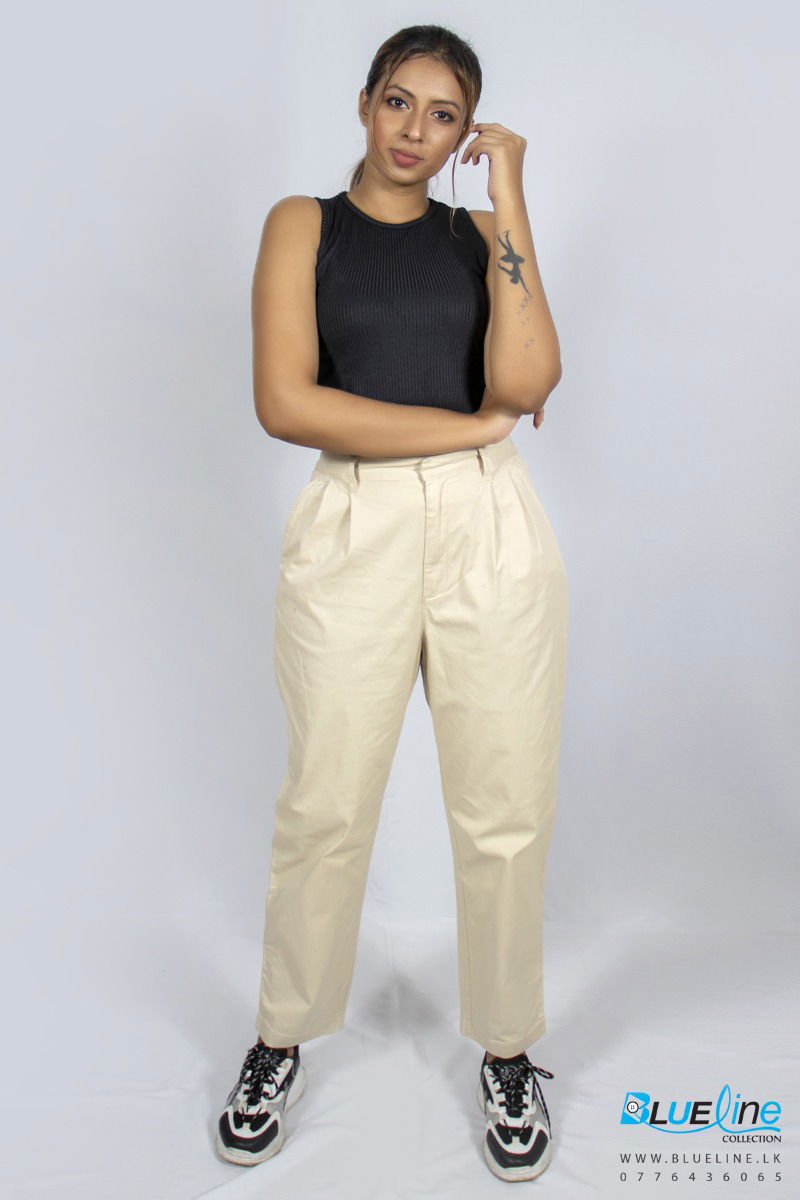 HIGH RISE PLEATED KHAKI PANT | Blue Line Collection