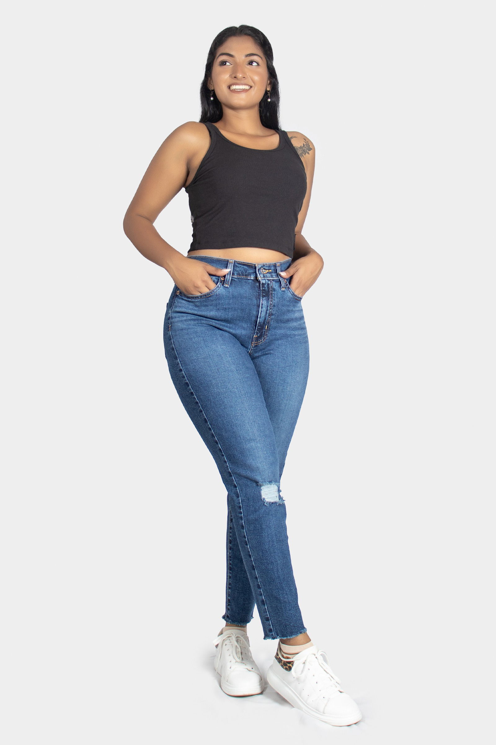 HIGH RISE TRIM PATCH JEAN | Blue Line Collection