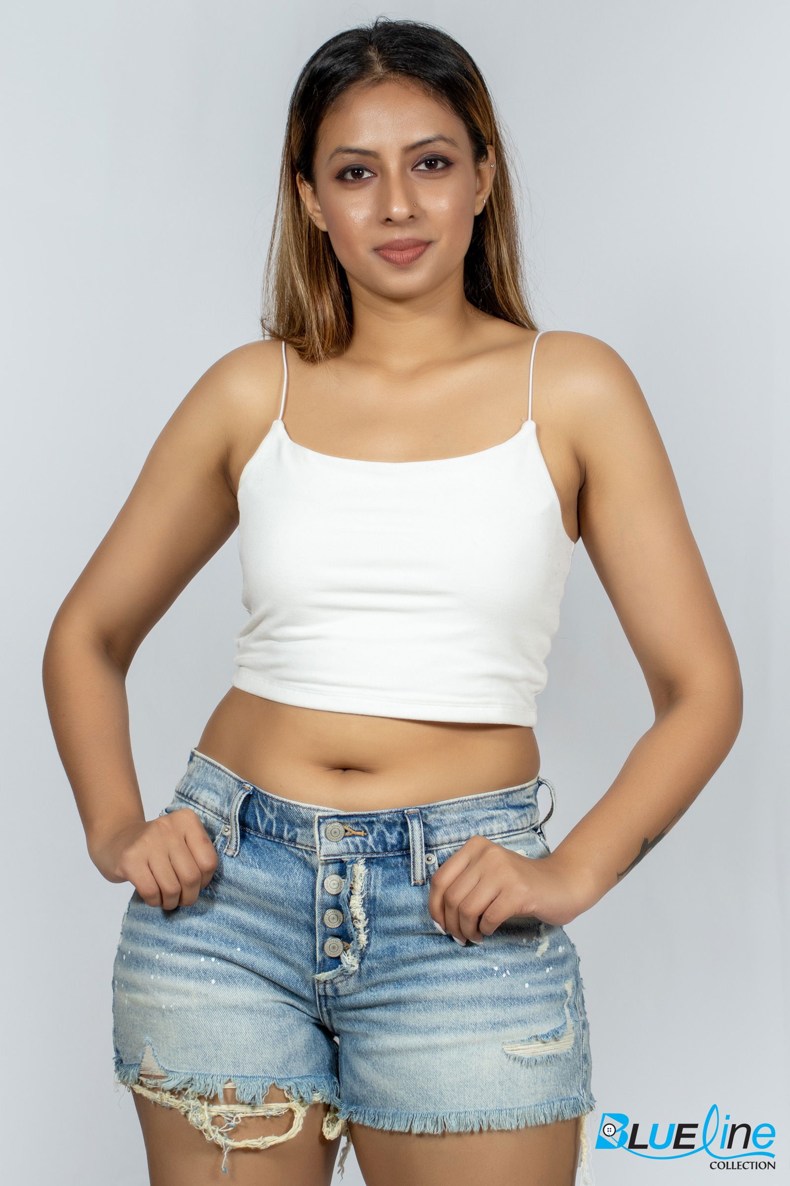 PATCH CUTOFF JEAN SHORT | Blue Line Collection