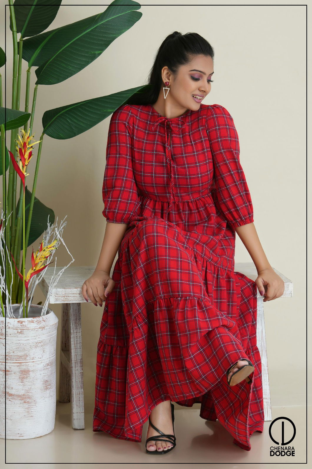 TESSA CHECK PRINT MAXI DRESS-UK8