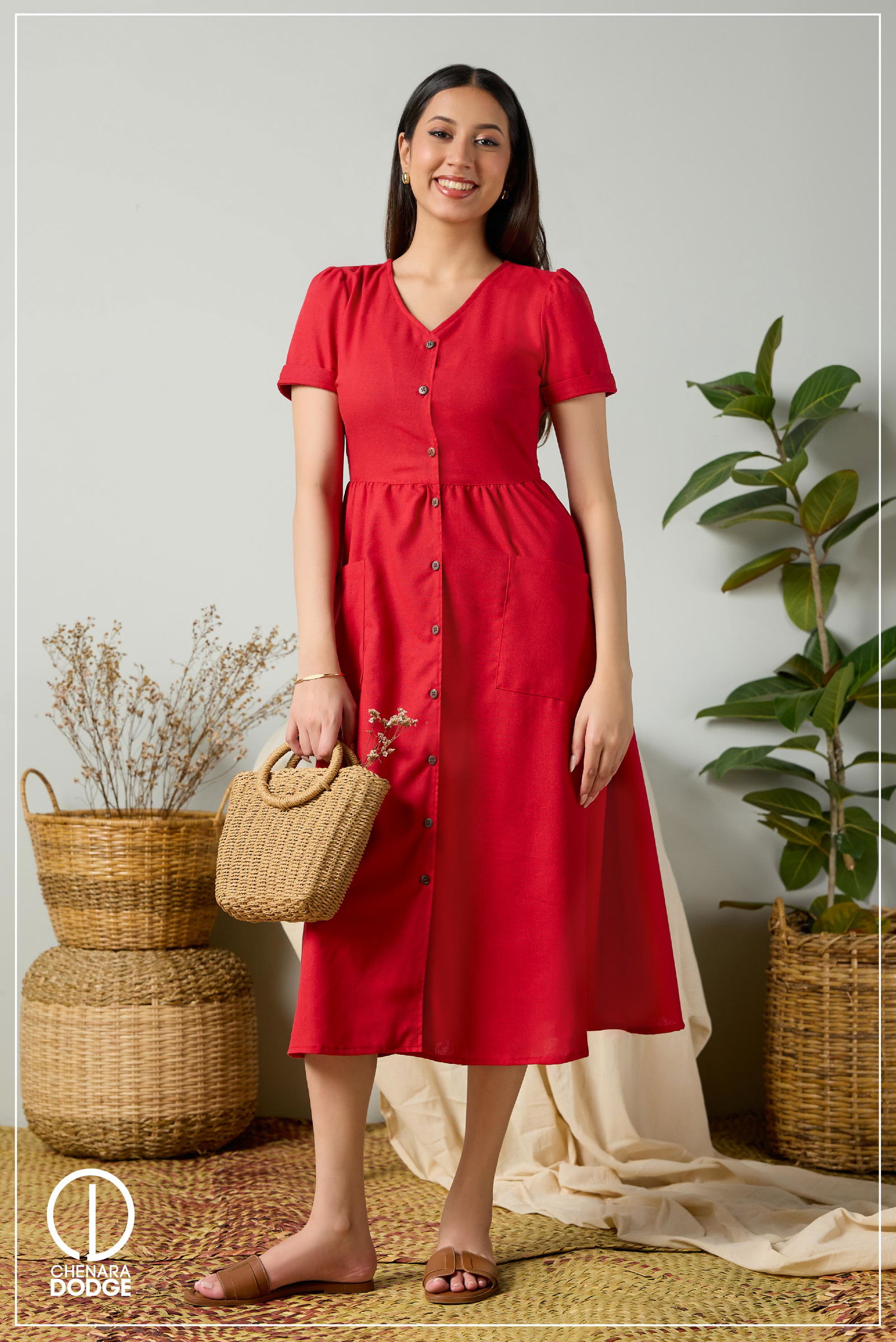 JULIA BUTTON DOWN MIDI DRESS