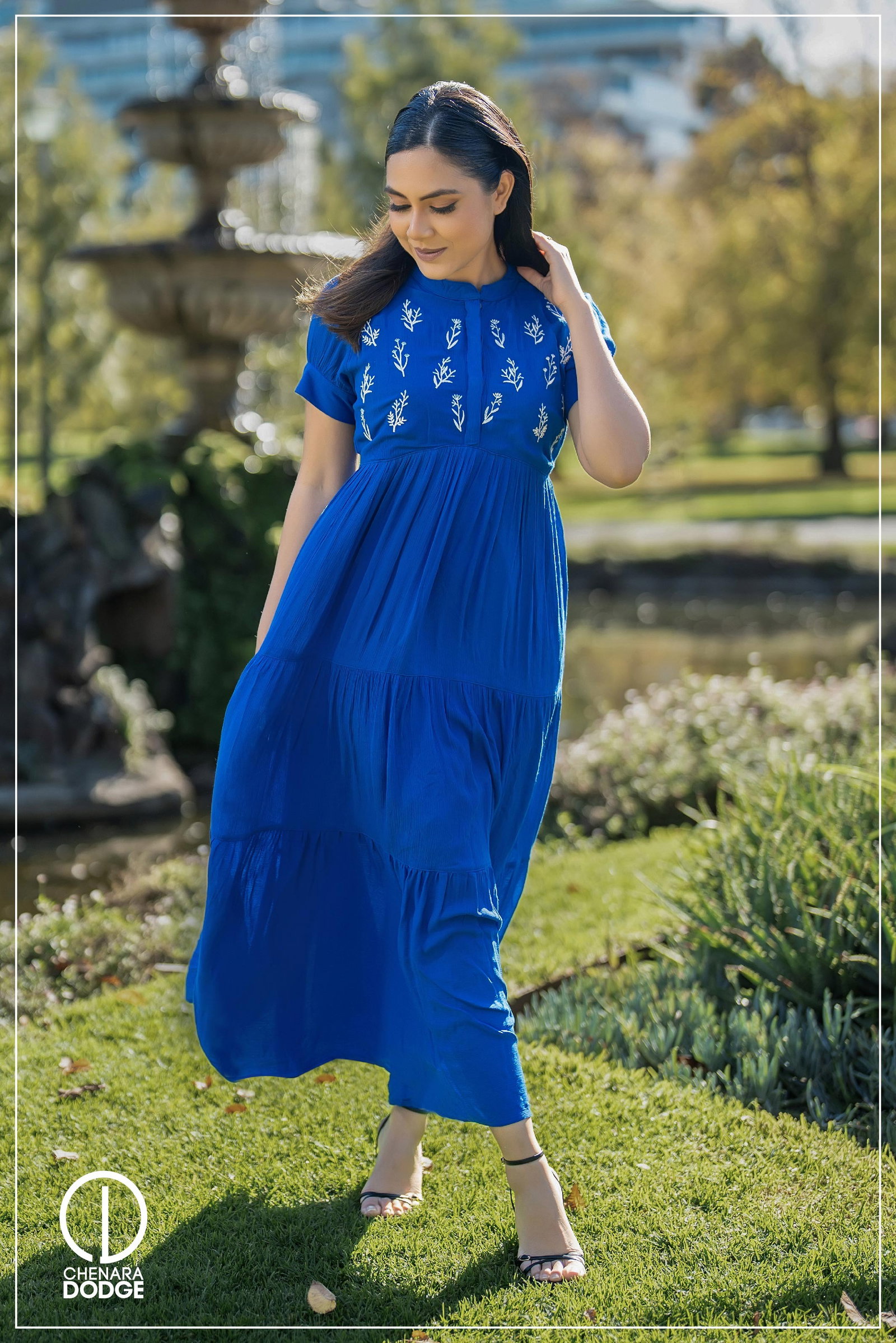LONALI EMBROIDERED MIDI DRESS