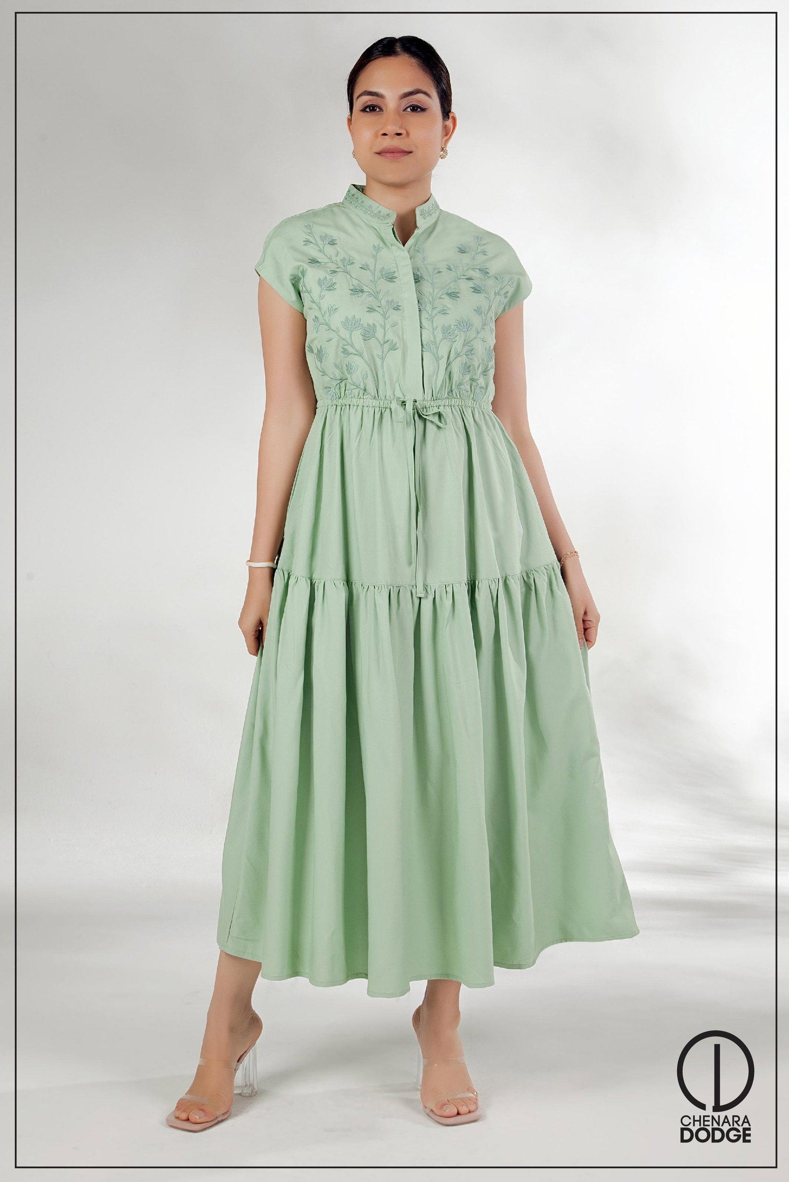 ROSE EMBROIDERED MIDI DRESS