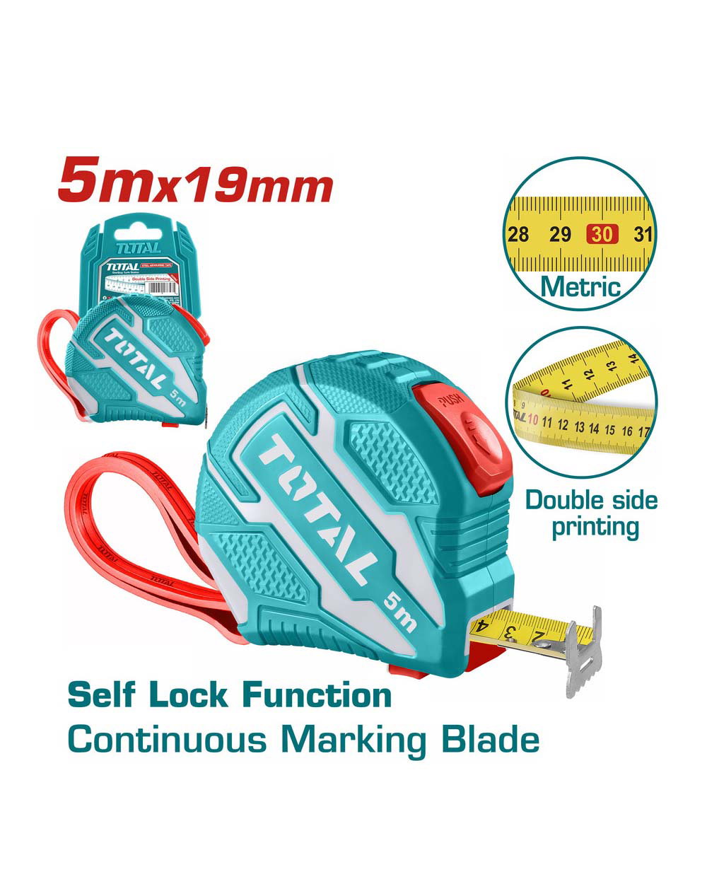 TOTAL Steel measuring tape 5M*19MM