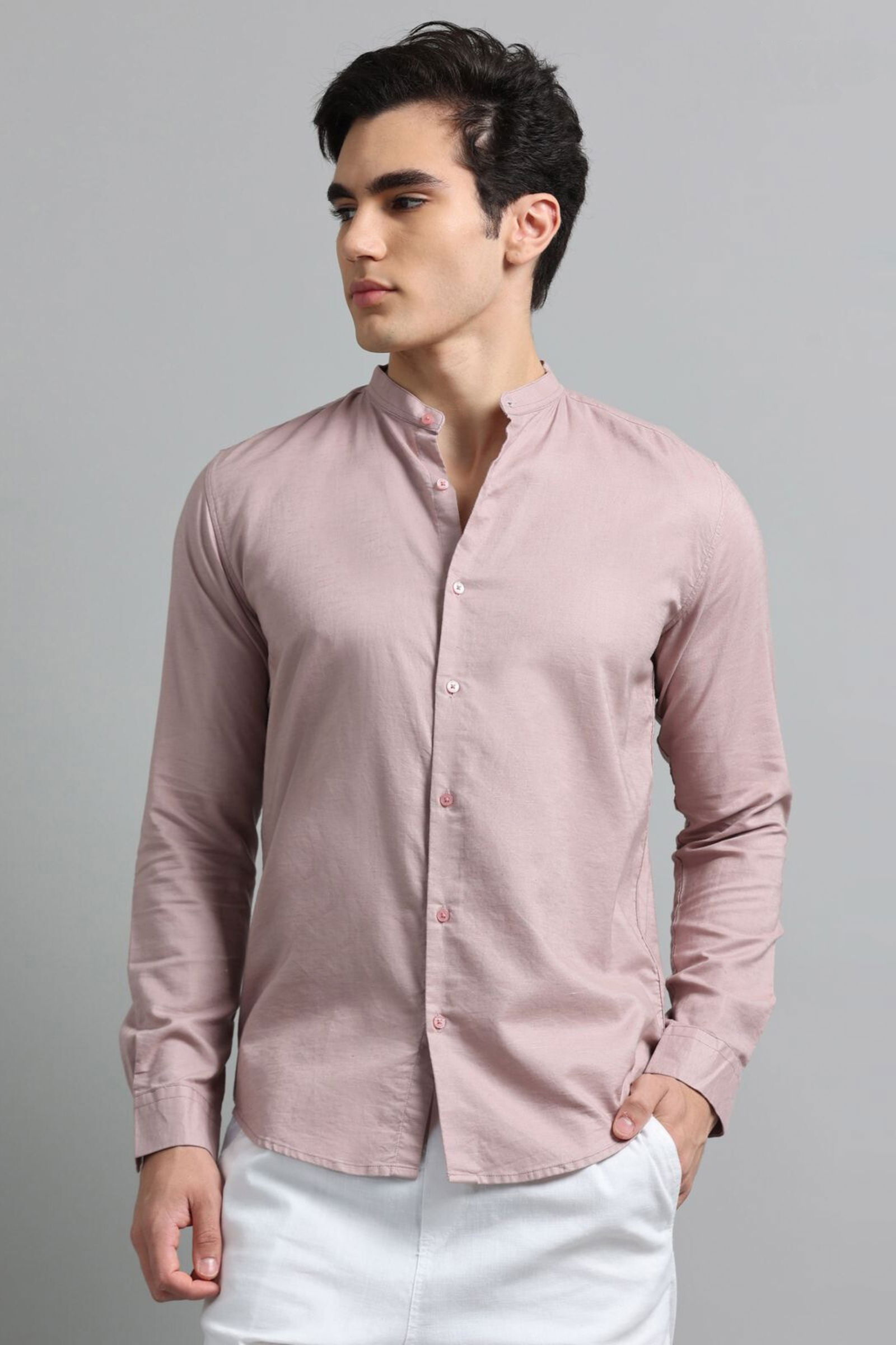 MANDARIN COLLAR PLAIN SHIRTS 4324