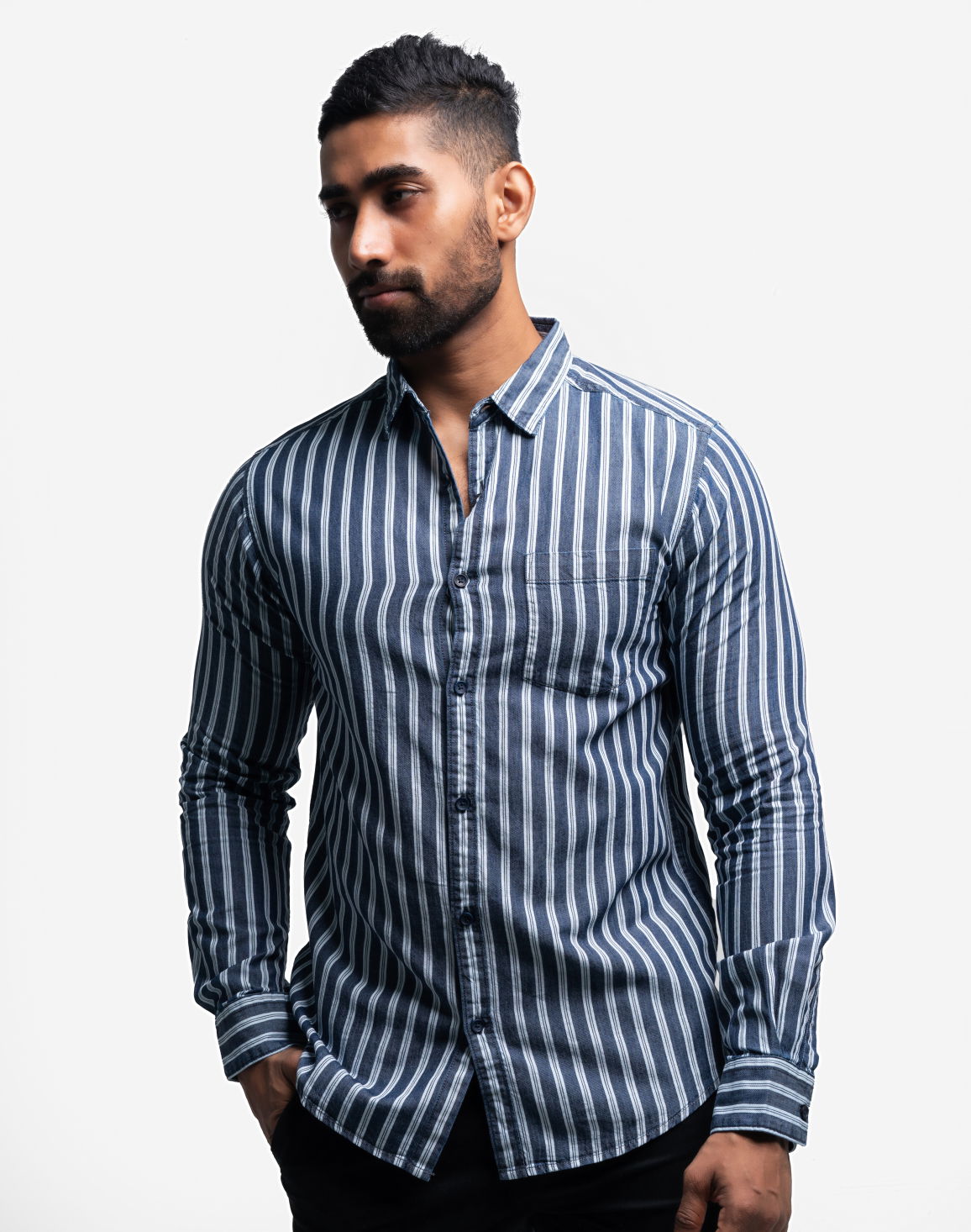 DEEDAT WILD WEST Men's Slim Fit Stripe Casual Shirt Blue