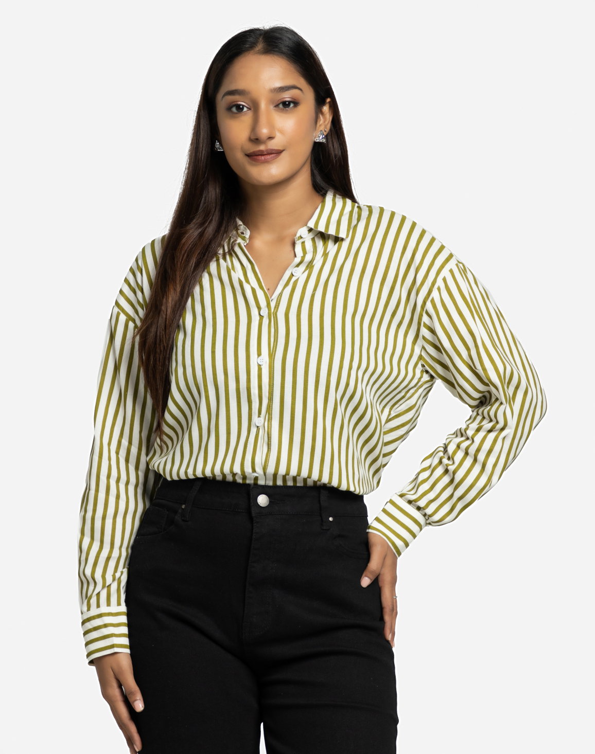 HUF & DEE Women's Long Sleeve Shirt Collar Printed Shirt Blouse Olive