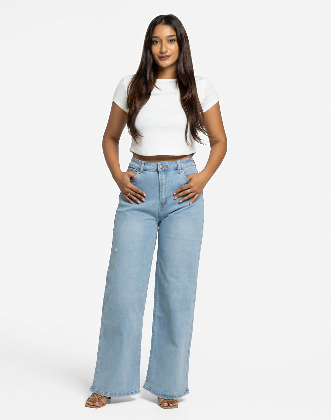 HUF & DEE Women's Wide Leg High Rise Jeans Light Blue