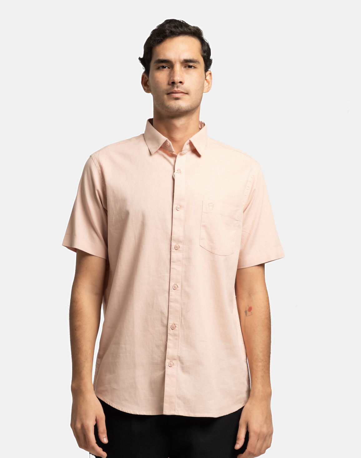 MBRK Men's Curved Hem Regular Fit Cutaway Collar Casual Linen Shirt Pink