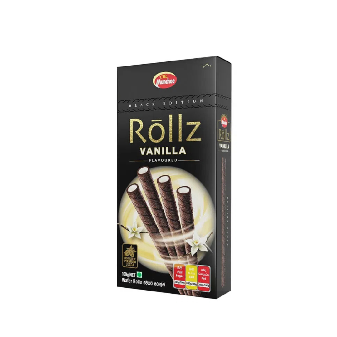Rollz Wafer Stix Vanilla 100g Black Edition Munchee