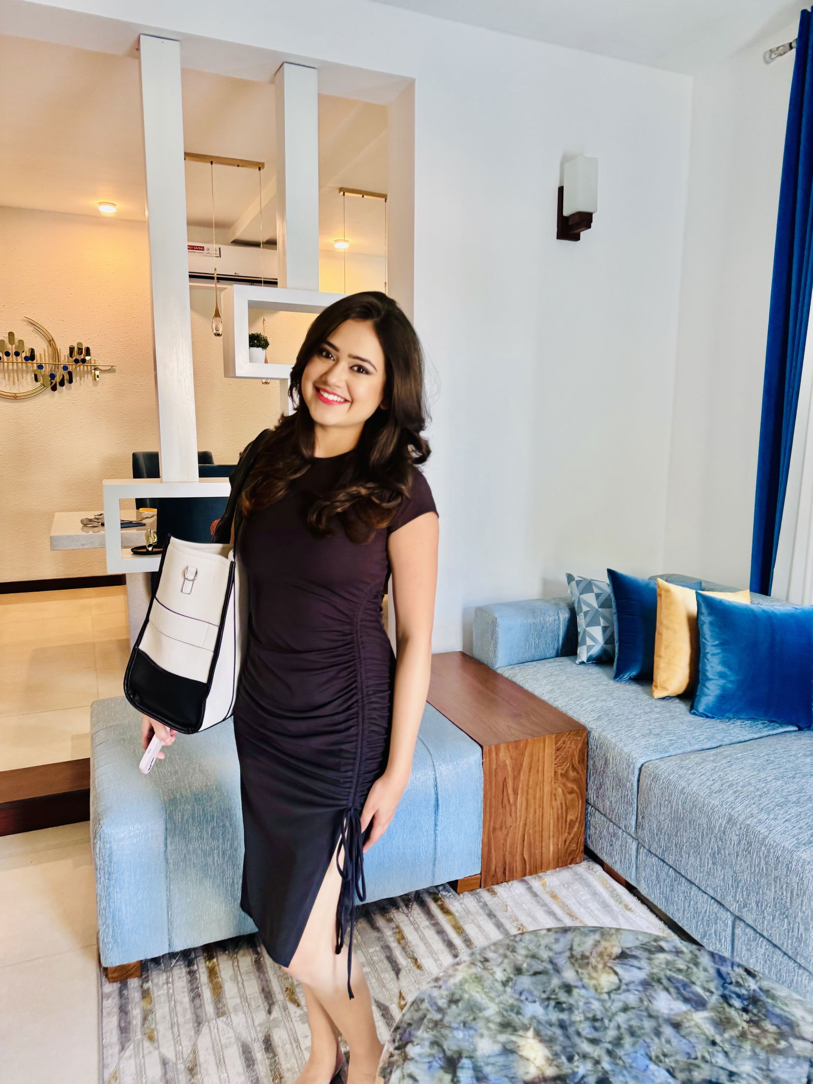 Sleek Black Princess Seam Slit Dress | wybe.lk